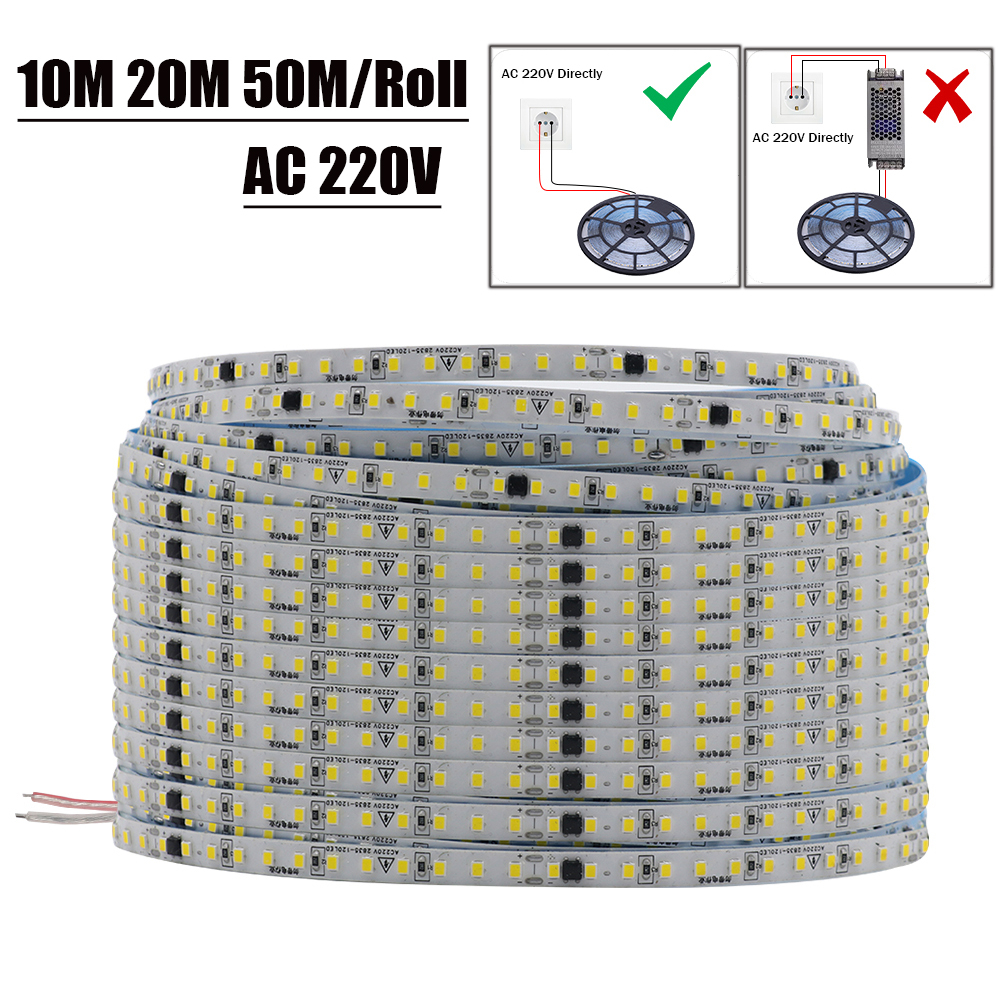 10M 20M 50M/Roll AC 220V 240V LED Strip NO Need Driver IP44 Waterproof ...