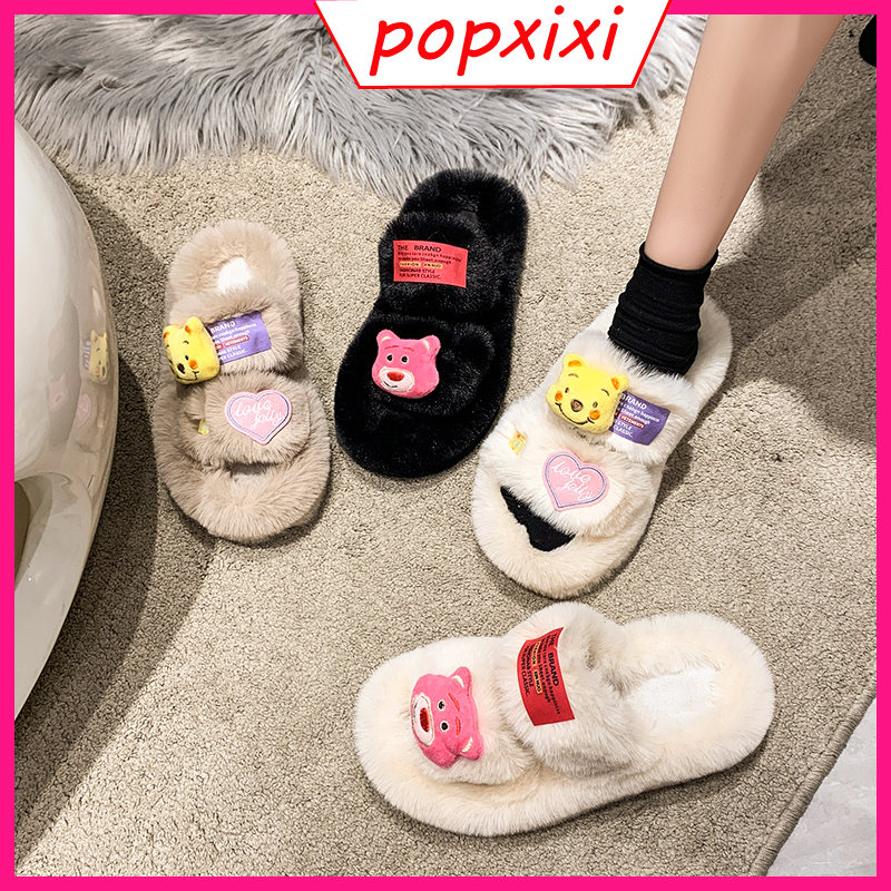 Influencer ins Trendy Cute Strawberry Bear Thick-Soled Open-Toed Furry ...