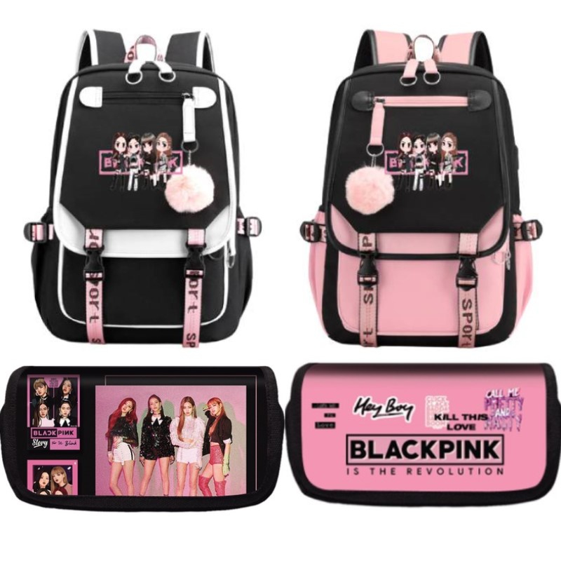 USB Blackpink Backpack Lisa Jisoo Jennie Rose Cartoon Canvas Teenagers ...