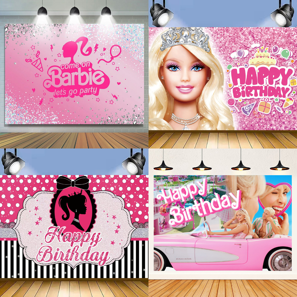 Hot Pink Barbie Doll Princess Backdrops Cartoon For Girls Birthday ...