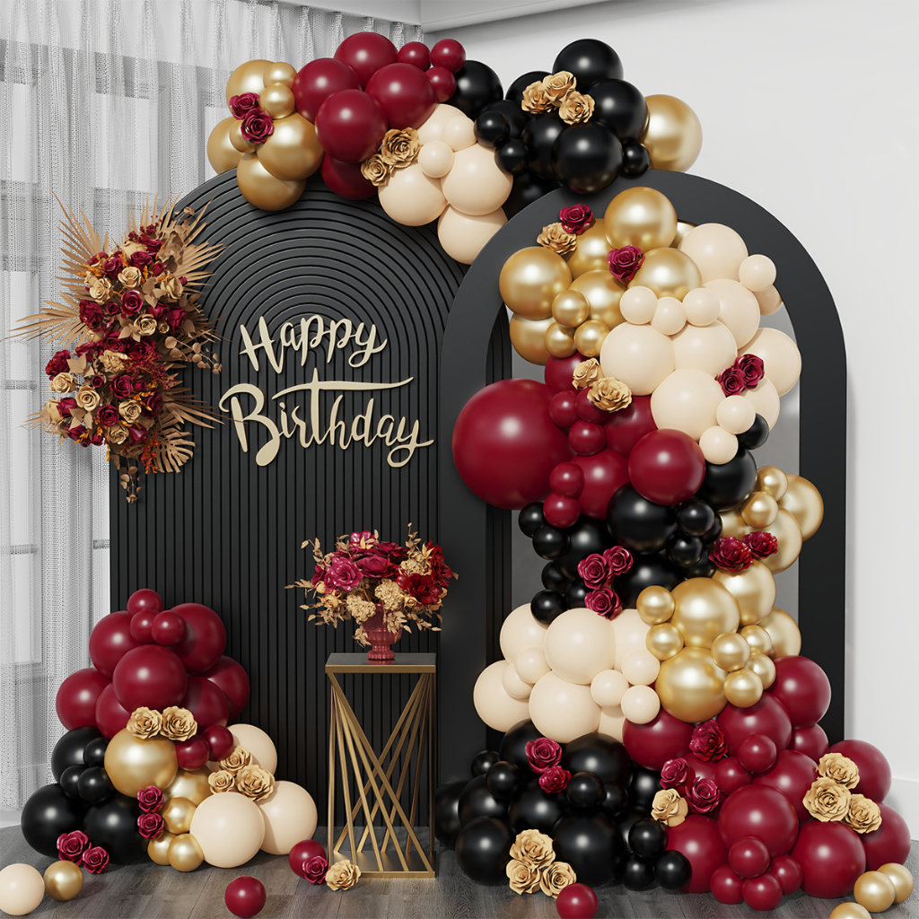 103pcs Wine Red Balloon Chain Happy Birthday Scene Decoration Balloon ...