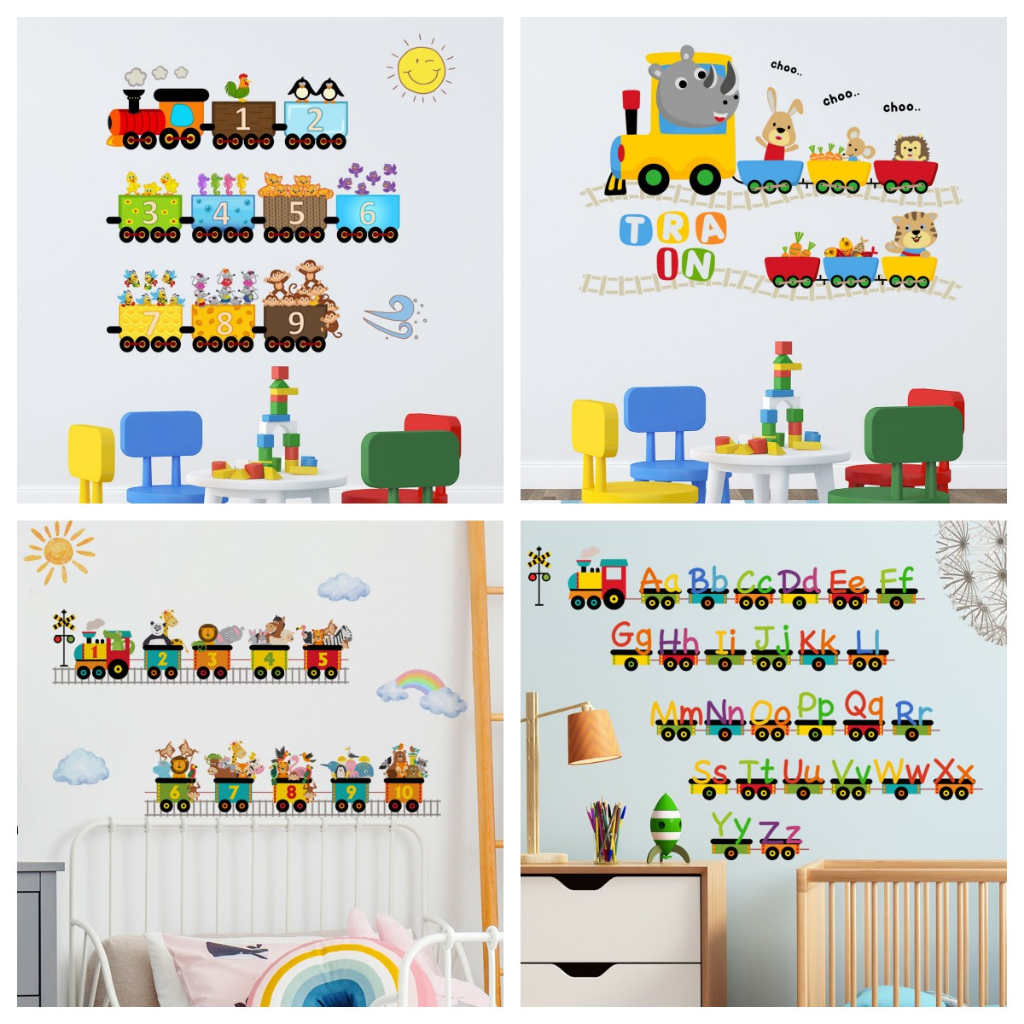 Cartoon Animal Train Number Alphabet Wall Stickers Children's Room Kindergarten Decoration ...