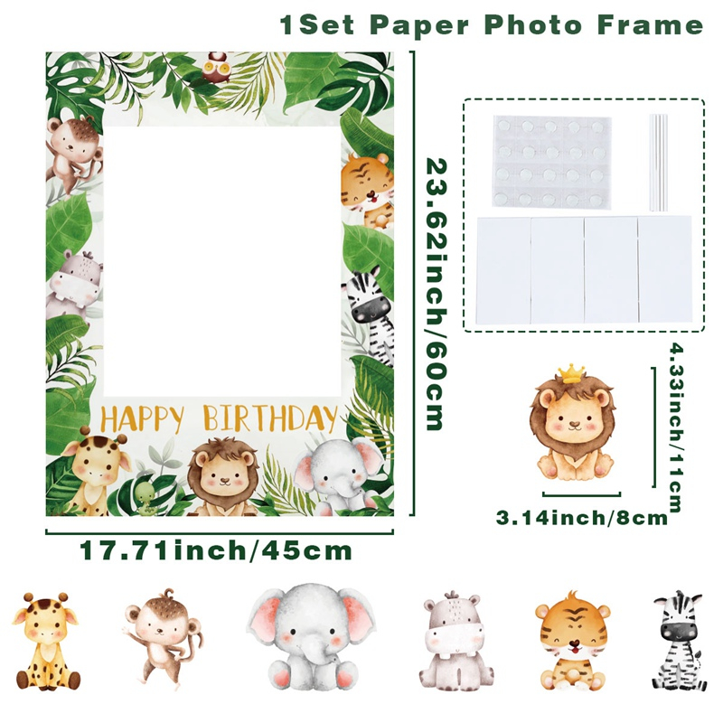 Jungle Animals Frame Photo Prop Birthday Party Decor For Kids Paper ...