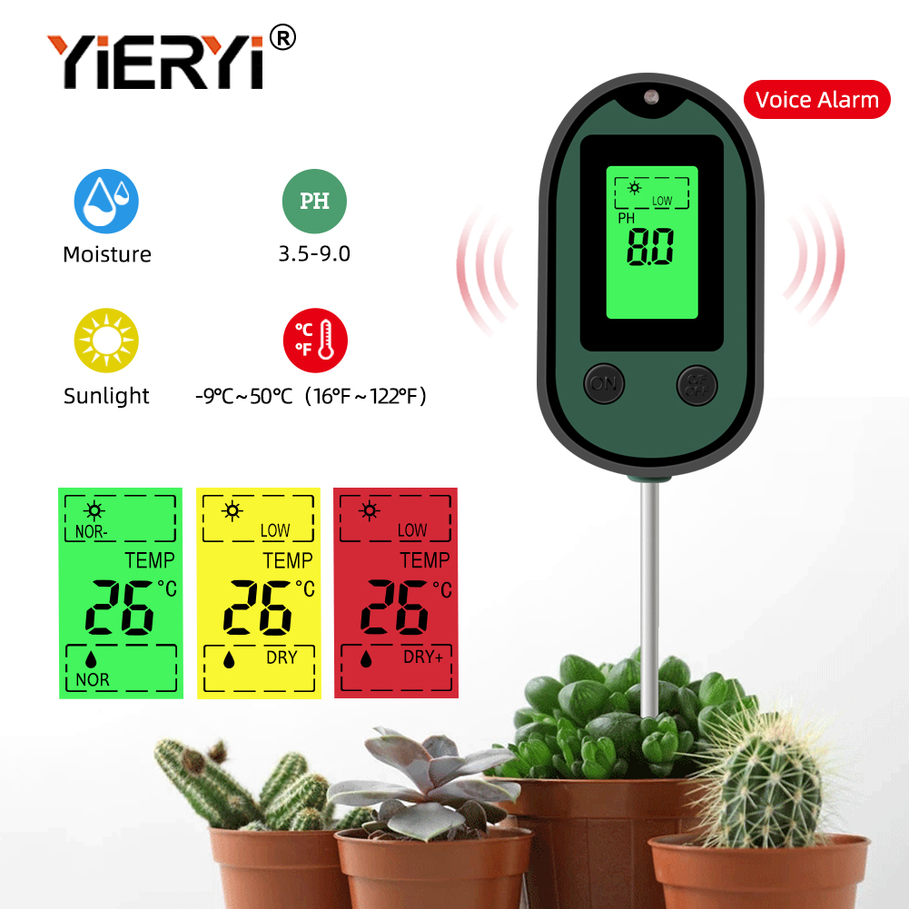YIERYI 4-in-1 Soil Tester, Soil pH/Moisture/Sunlight/Temperature Test ...