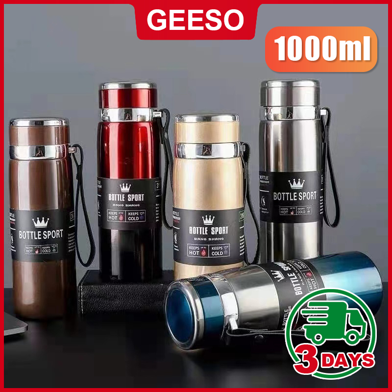 GEESO 1000ML Thermos Bottle Handles Rope Vacuum Flask Botol SUS 316 Stainless Steel Vacuum Flask ...