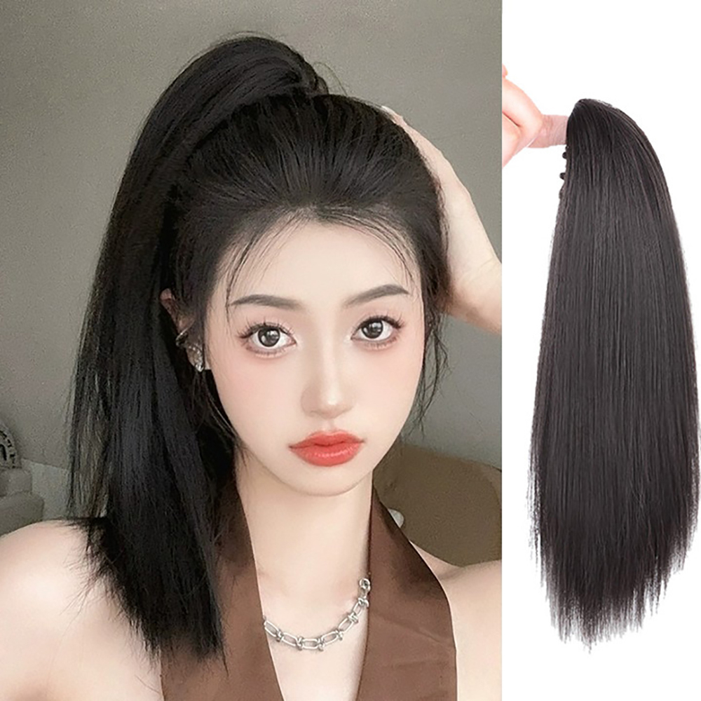 Natural Fluffy Short Straight Clip-on Ponytail Wig Dopamine Girls ...