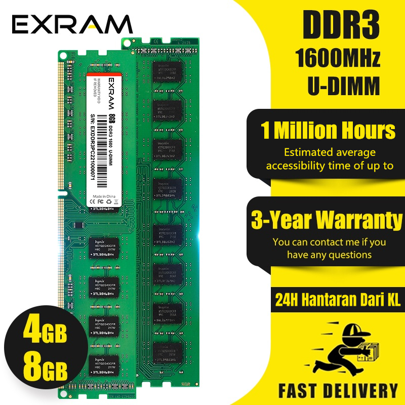 [Local 24H] EXRAM DDR3 RAM Desktop 8GB 4GB 1600Mhz U-DIMM PC3-12800 240Pins 1.5V Gaming Memory ...