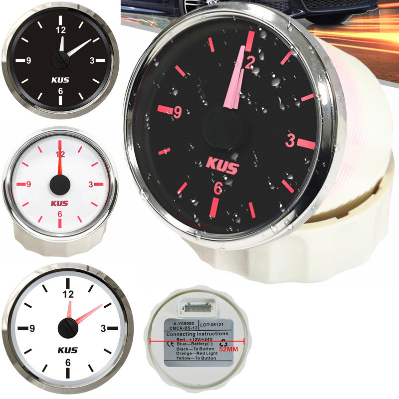 KUS 52mm Clock Gauges Clock Meters 12v/24v Time Gauges Suitable for Auto Boat Motor Home Vessel ...