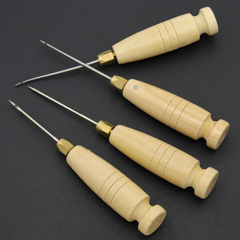 1Set DIY Leather Sewing Leather Sewing Awl Needle With Wood Handle Set ...