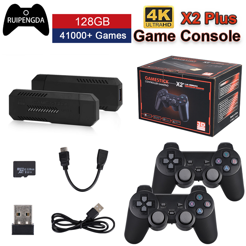 X2 Plus 3D Video Game Console 4K HD TV GameStick 2.4G Wireless Controller 128G Build-In 41000 ...