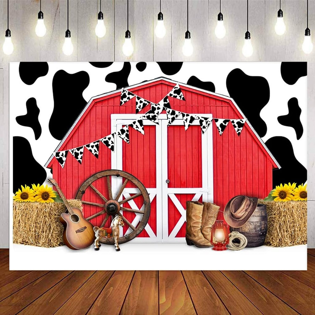 7x5ft Western Cowboy Scene Photography Backdrop Red Barn Door Farm BBQ ...