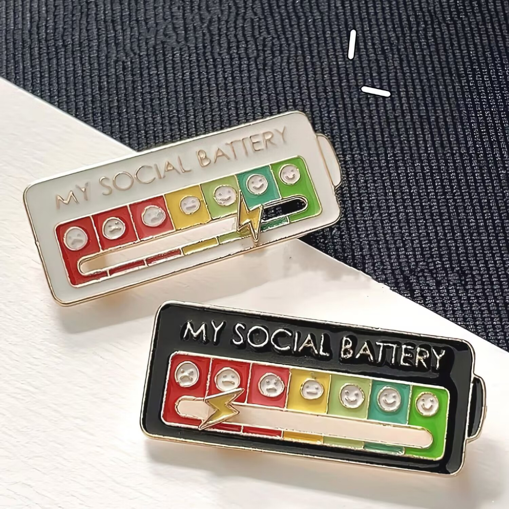 My Social Battery Slideable Creative Mood Switching Brooch Pin Badge ...