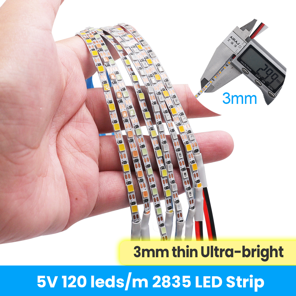 5V 3mm Width LED Strip Light SMD 2835 120LEDs/m Flexible LED Tape Ribbon Lamp White/Natural ...