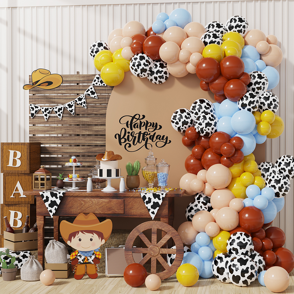 142pcs Farm Cow Pattern Balloon Chain Birthday Party Scene Decoration ...