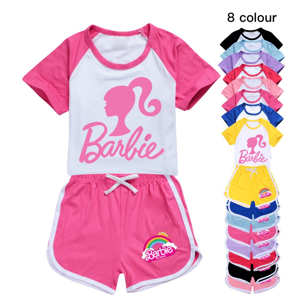 2-12 Years Kids Baby Girl Barbie Clothes Set, Short Sleeve Round Neck T ...
