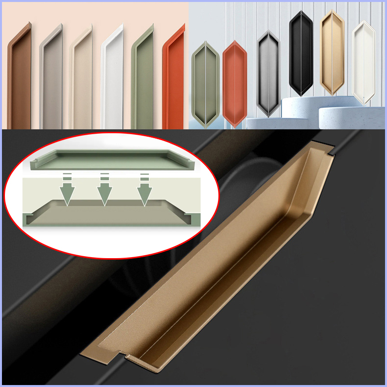 1pc Recessed Cabinet Handles Black Hidden Sliding Door Handle Slotted ...