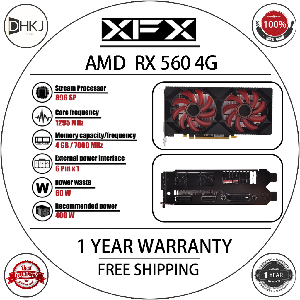 USED XFX RX 560 4GB Graphics Cards AMD GPU Radeon RX560 4GB 4G Video ...