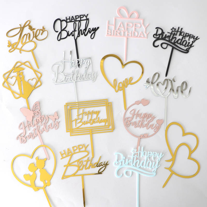 One Set 10 Pieces Happy Birthday Cake Topper Acrylic Cake Topper ...
