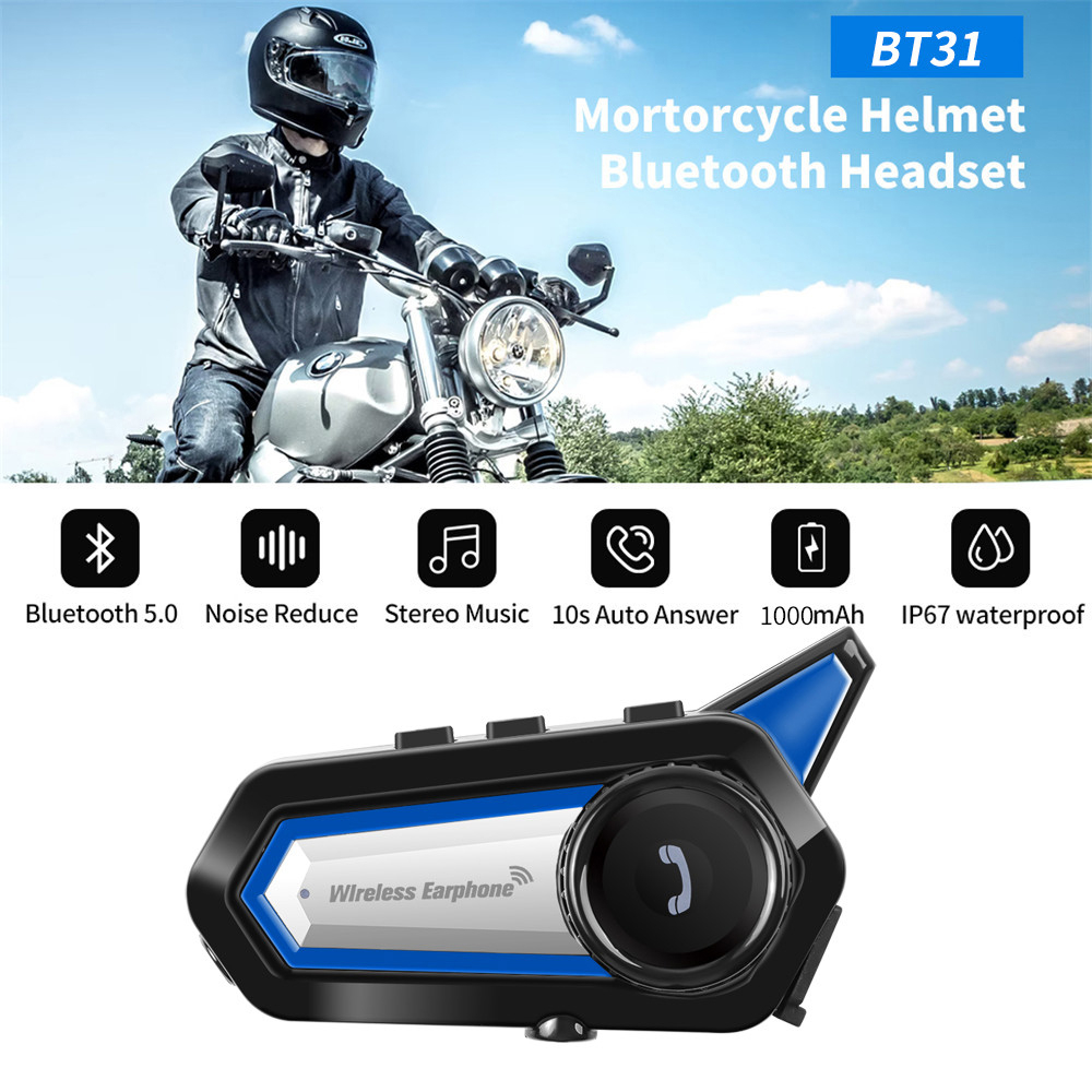 BT31 Motorcycle Helmet Bluetooth Headset Intercom Waterproof Bike Wireless Earphone With ...