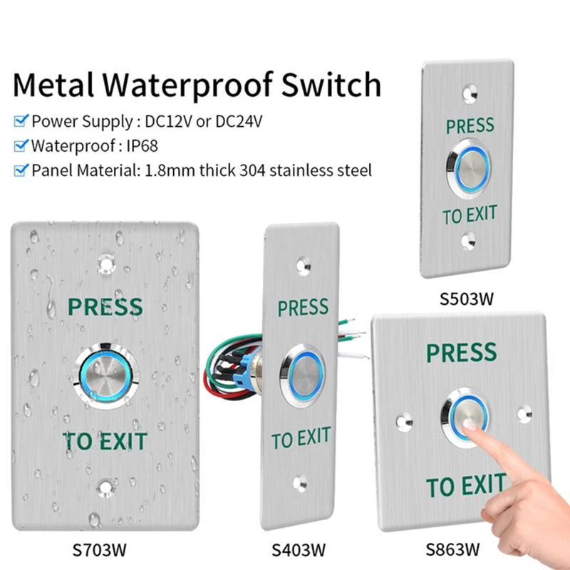 Waterproof Door Push Exit Button Gate Release Switch Opener COM NC NO LED Backlight For Door ...