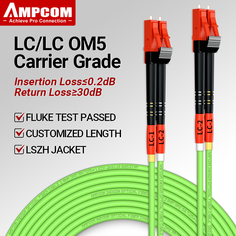 AMPCOM OM5 LC To LC UPC Fiber Optical Patch Cable Multimode Duplex MMF 50/125μm 100Gbps Bend ...