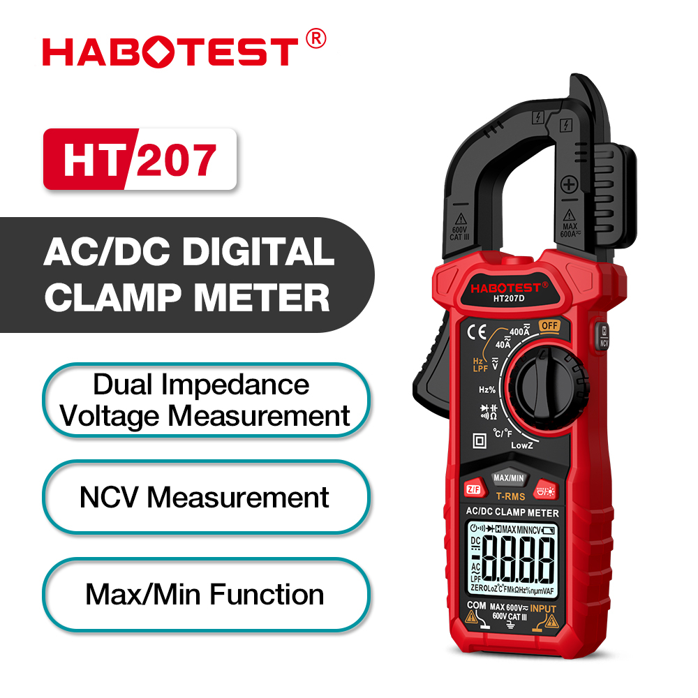 HABOTEST HT207 Series Digital Clamp Multimeter Ohm Resistance Tester AC ...