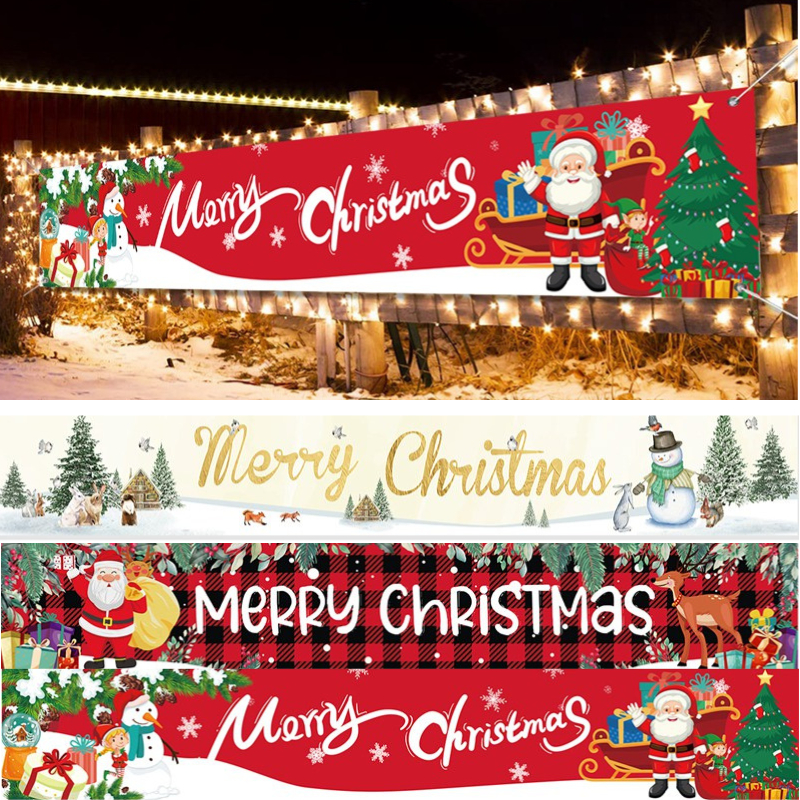 40x200cm Merry Christmas Outdoor Banner Flag Santa Claus Snowman Yard ...