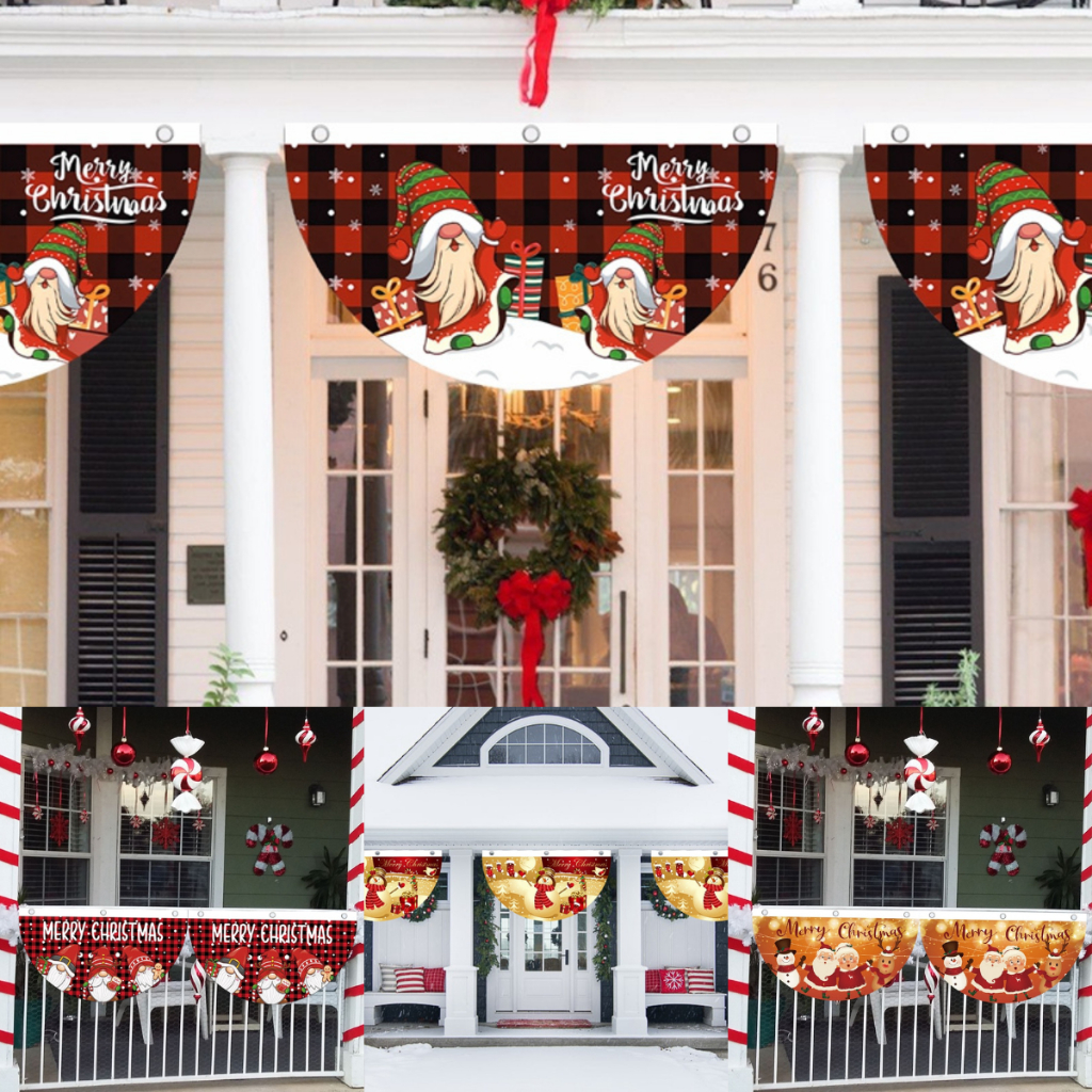 Christmas Outdoor Fan-shaped Flag Banner Santa Claus Half Fan Backdrop ...