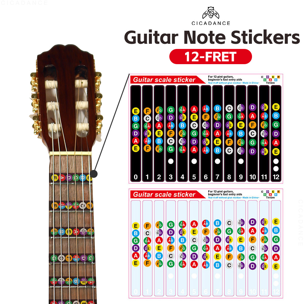 12 Fret Guitar Scale Sticker PET material Guitar Fretboard Note Sticker ...