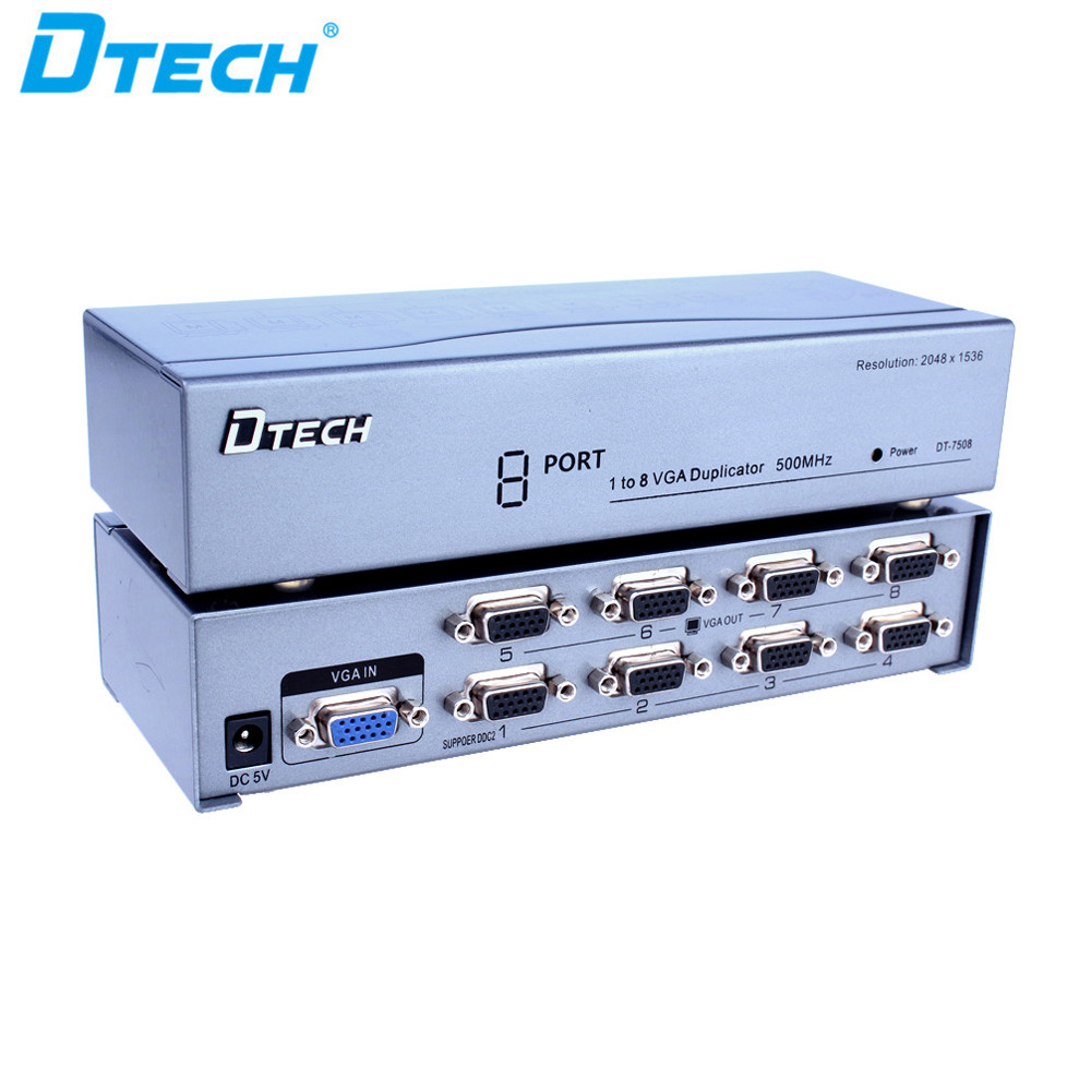 DTECH VGA Splitter 8-Port 500Mhz 1 in 8 out Video Distribution Duplicator with Power Adapter ...