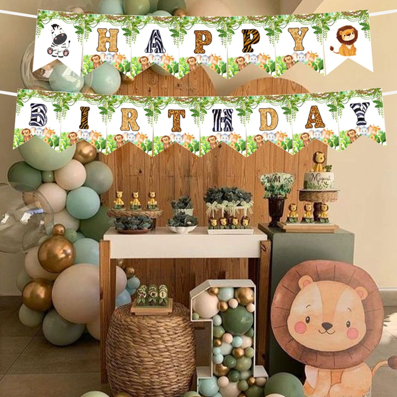 1PC Jungle Safari Happy Birthday Banner Safari Theme Party Decorations ...