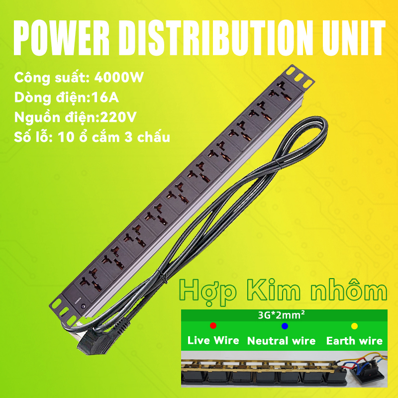 Ổ Cắm Điện Cabinet power socket Metal 1U PDU 10 Outlet Power Strip 250V ...
