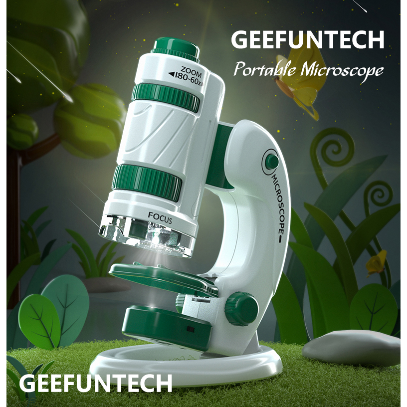 Kid Portable Microscope Lab LED 60-180X Biological Experimental Optical ...