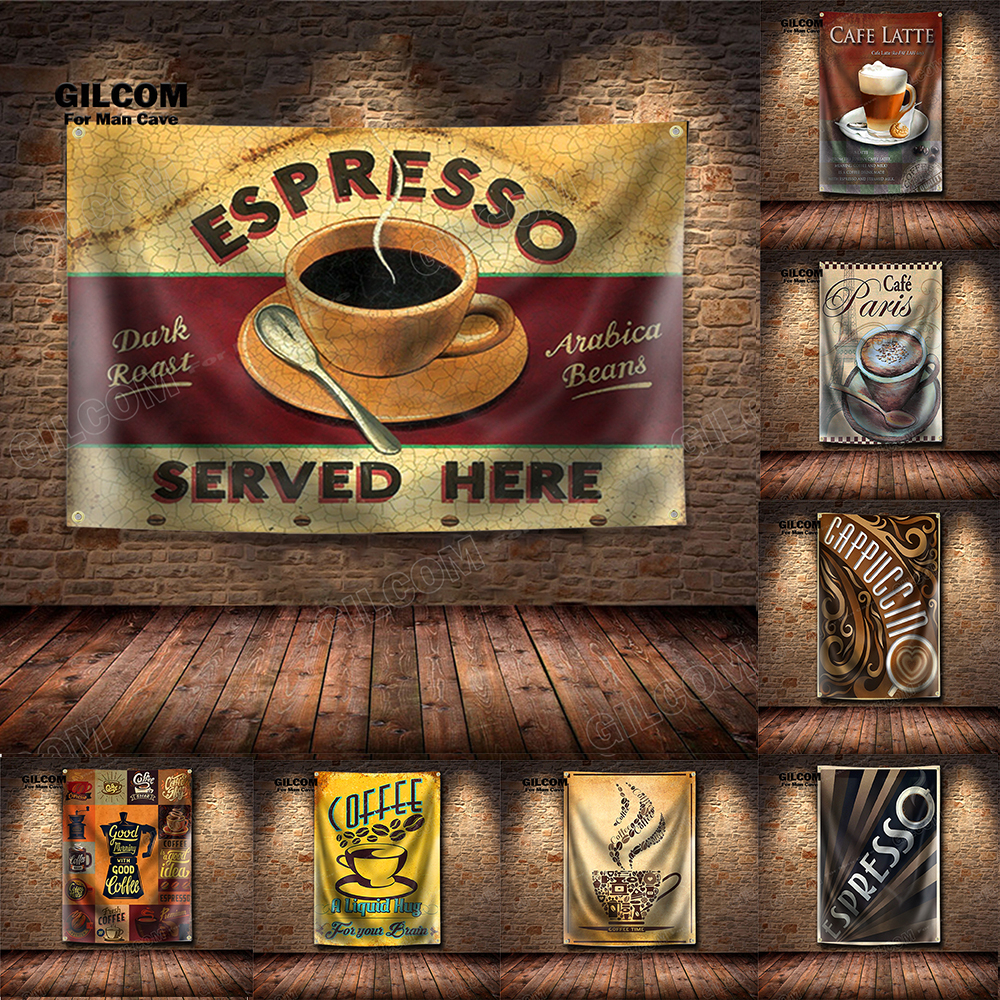 Coffee Cafe Flag Polyester Banner Shop Party Decoration Hanging Flag 4 ...