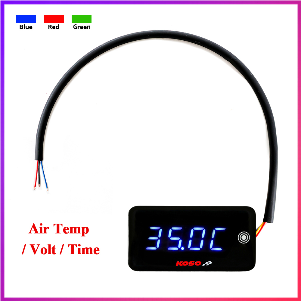 KOSO Mini 3 in 1 Motorcycle Outdoor Temperature Thermometer Meter Volt Voltmeter Time Clock ...