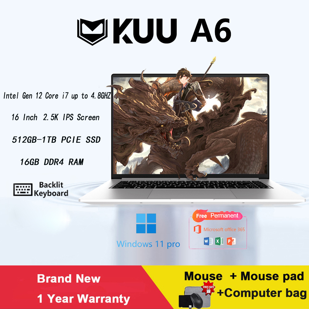 KUU A6 16-inch Laptop Intel i7-12700h up to 4.8GHz 16GB RAM 1TB PCIE ...