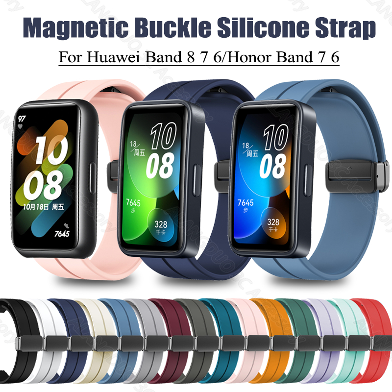 Magnetic Buckle Silicone Strap For Huawei Band 10 9 8 7 6 Sport Straps ...