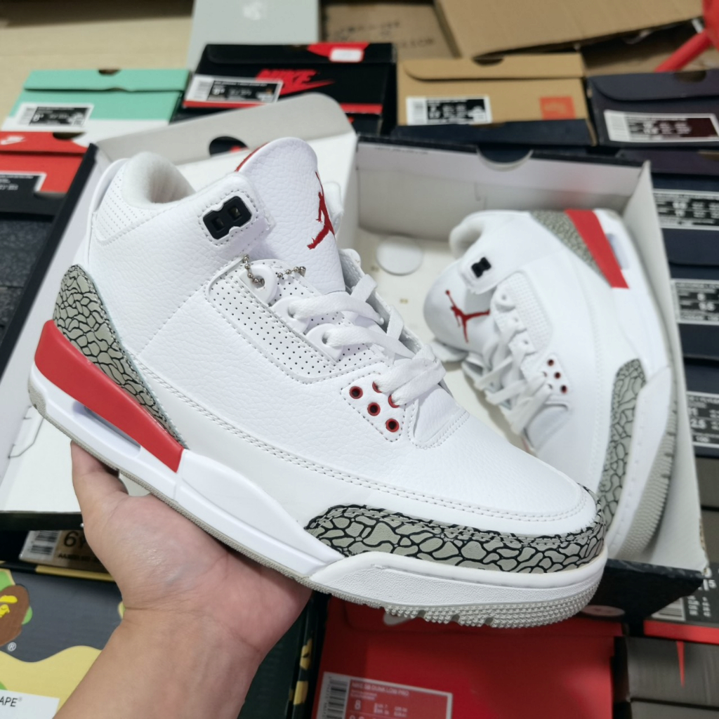 Ready Stock Nike air jordan 3 Anti-slip AJ3 Wear-resistant White Red ...
