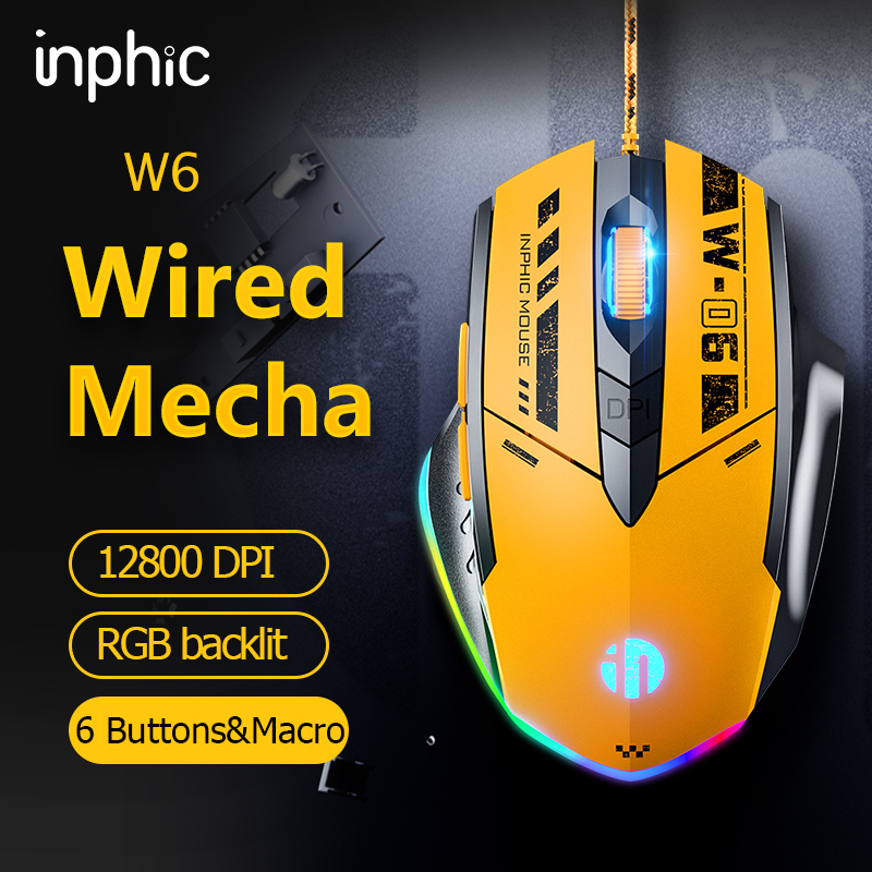 Inphic W6 RGB Wired Gaming Mouse Mecha Style 12800DPI Optical With 6 ...