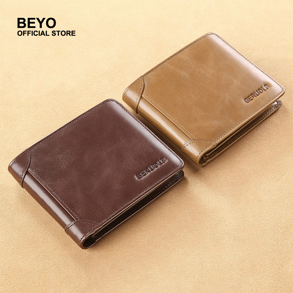 Genuine Leather RFID Foldable Wallet Men Trifold and Bifold for Choice ...