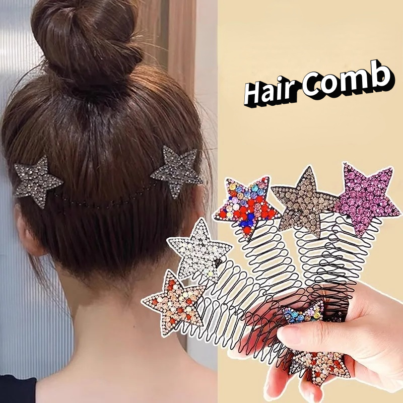 Rhinestone Star Comb Hair Clip Broken Hair Sorting Tool Pull Comb Women ...