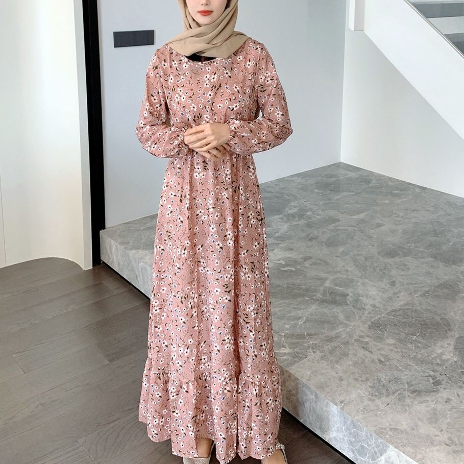 Muslimah Women Dress Round Neck Long Sleeve Dresses Muslim Wear ...