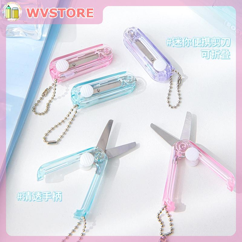 [WV] Candy Color Transparent Foldable Scissors, Portable, Mini Scissors ...