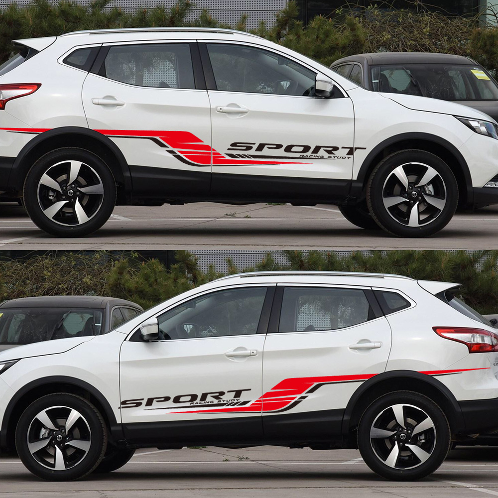 2Pcs Car Side Body Vinyl Decal Sticker Racing Long Stripe Decals Car ...