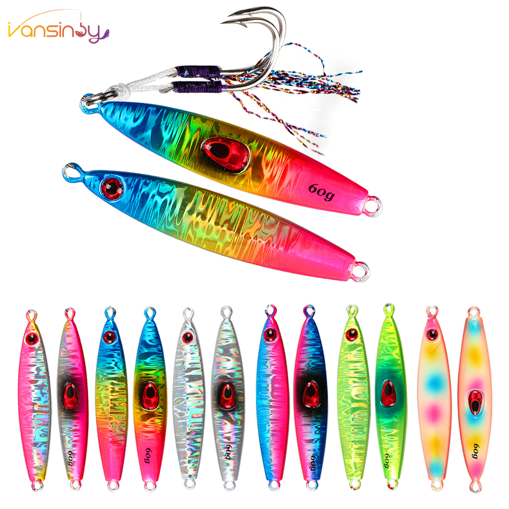 Fishing Jig Lure 20g/30g/40g/60g Deep Sea Fishing Lure Slow Jigging Artificial Lures with Double ...