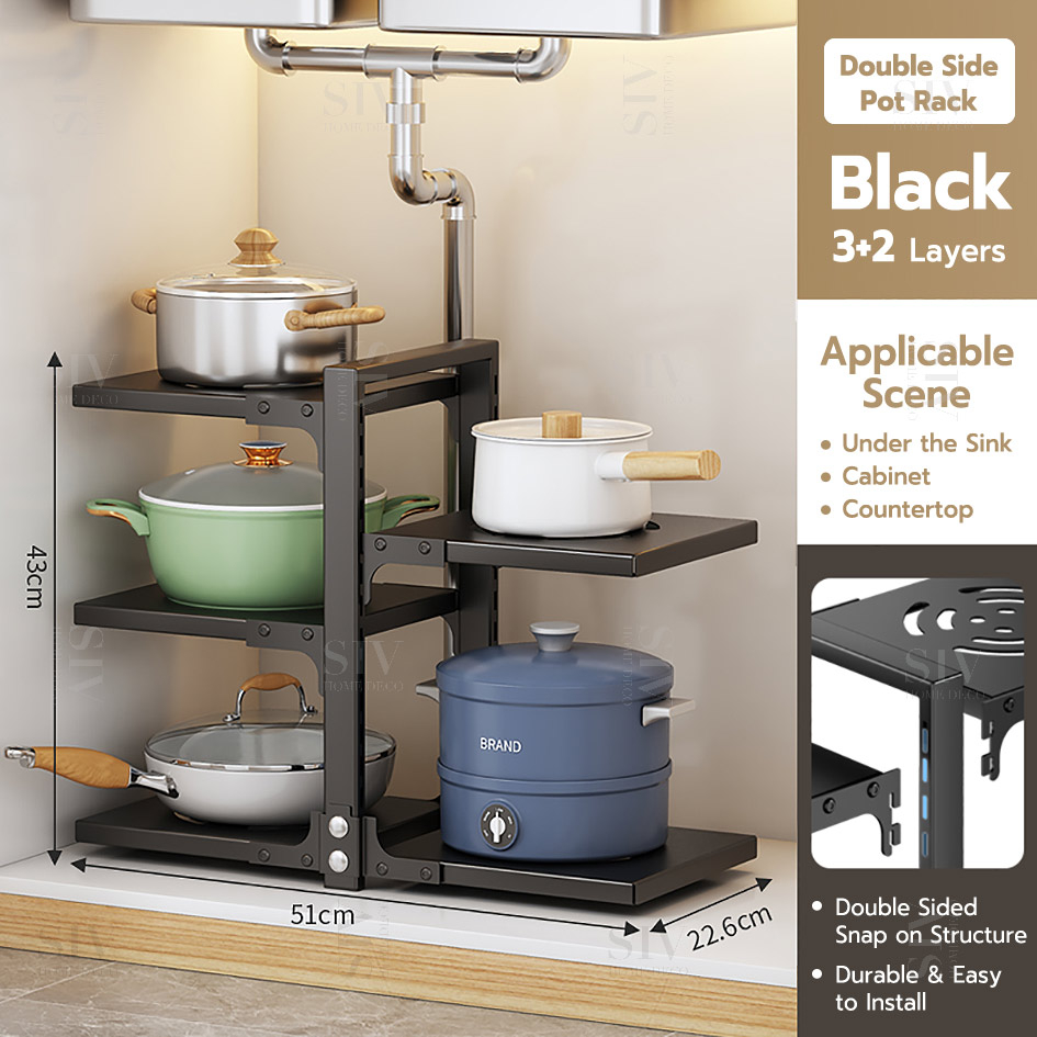 Uliance 2-5 Tiers Adjustable Pot and Pan Rack Organizer Rak Bawah Sinki ...