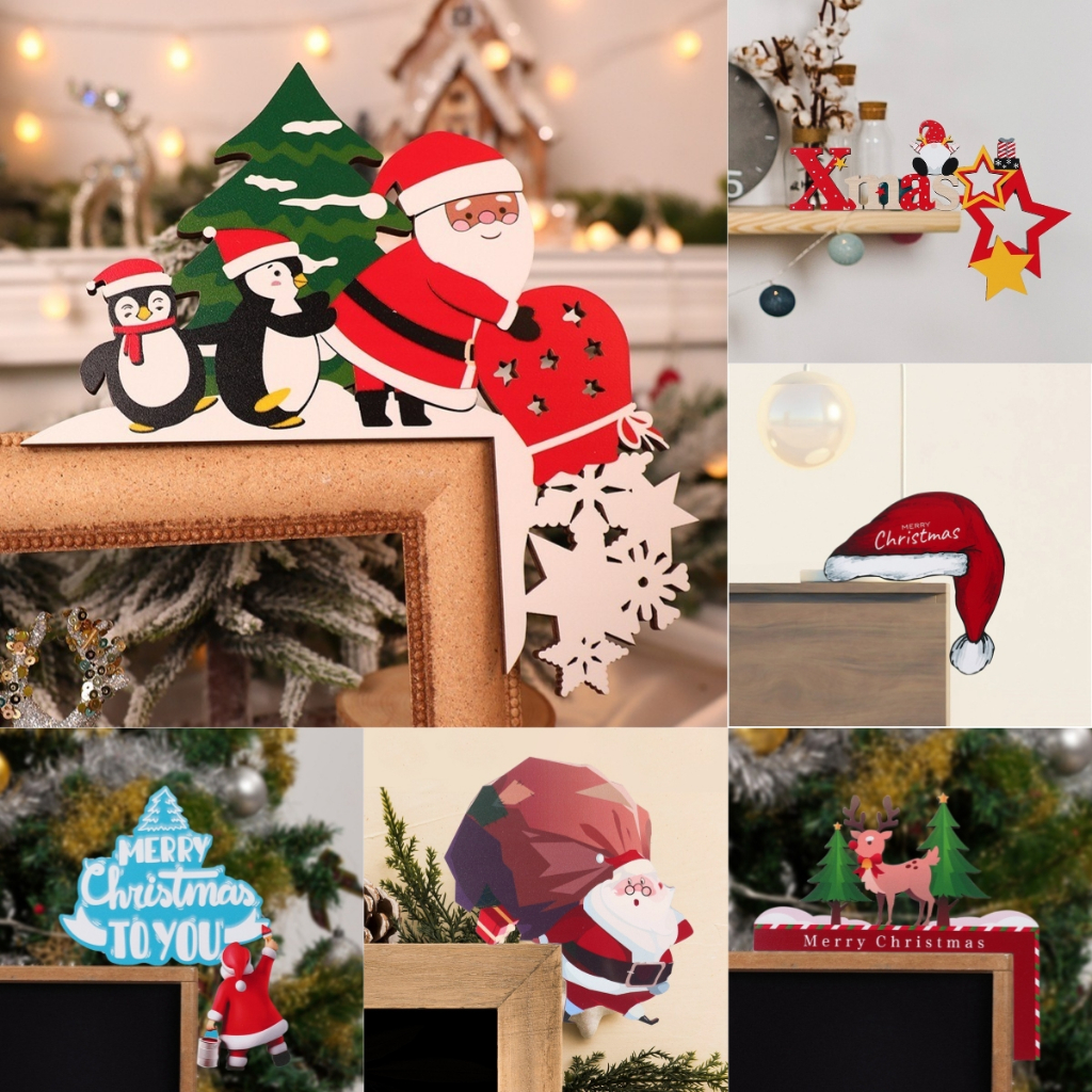 2023 Christmas Wooden Door Frame Decoration Creative Santa Claus Elk ...