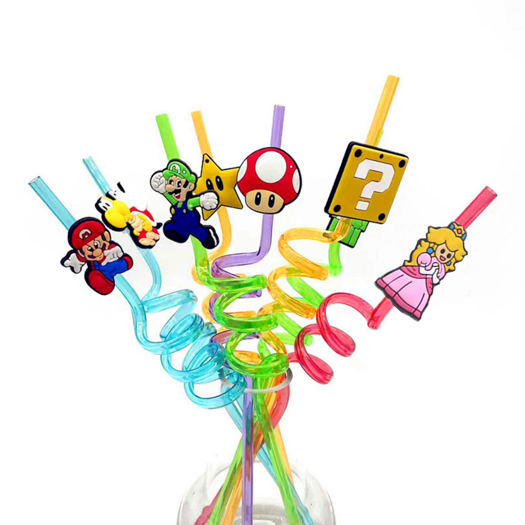 8pcs / Lot Reusable Mixed Super Mario Bros Straws Theme Plastic ...