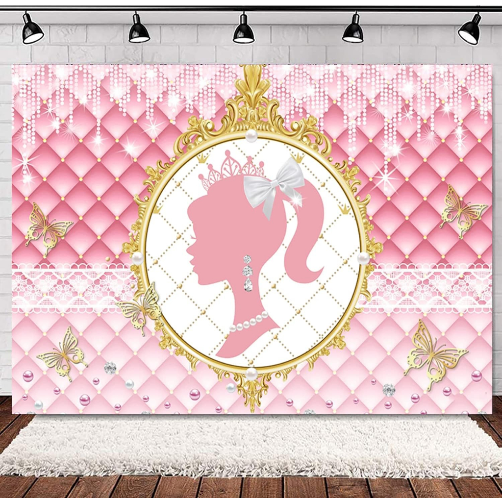 7x5ft Gold Pink Barbie Photography Backdrop Shining Diamonds Pearl ...