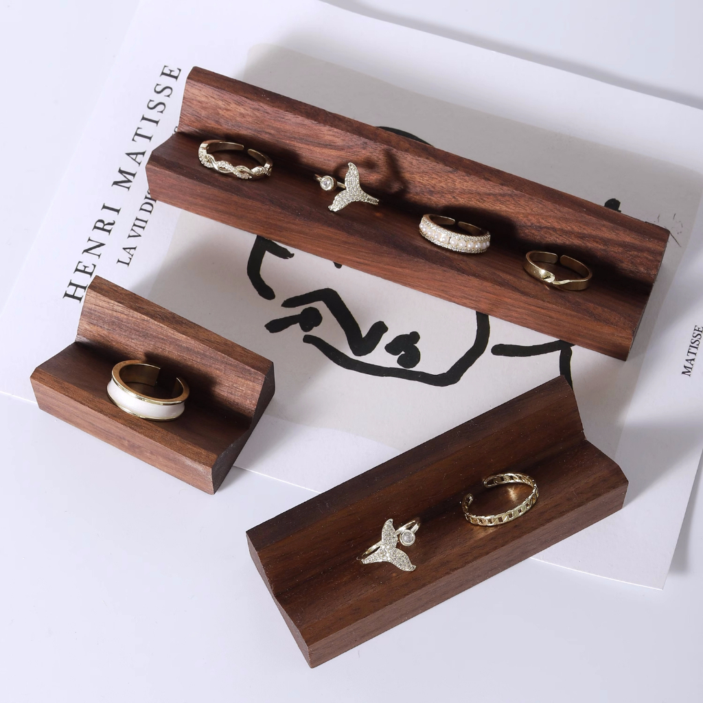 Walnut Solid Wood Ring Rack Earring Ring Storage Rack Jewelry Display ...